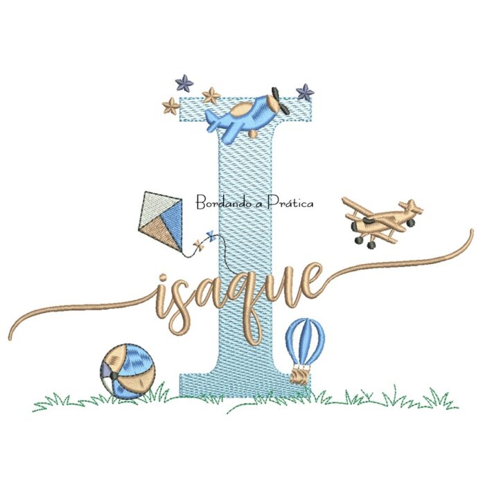 Matriz de Bordado - Nome Isaque com Brinquedos
