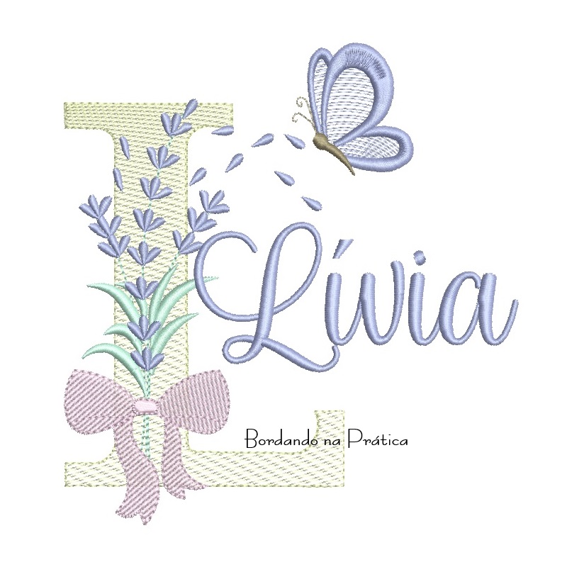 Matriz de Bordado - Nome Lívia Lavanda com Laço - Download Imediato